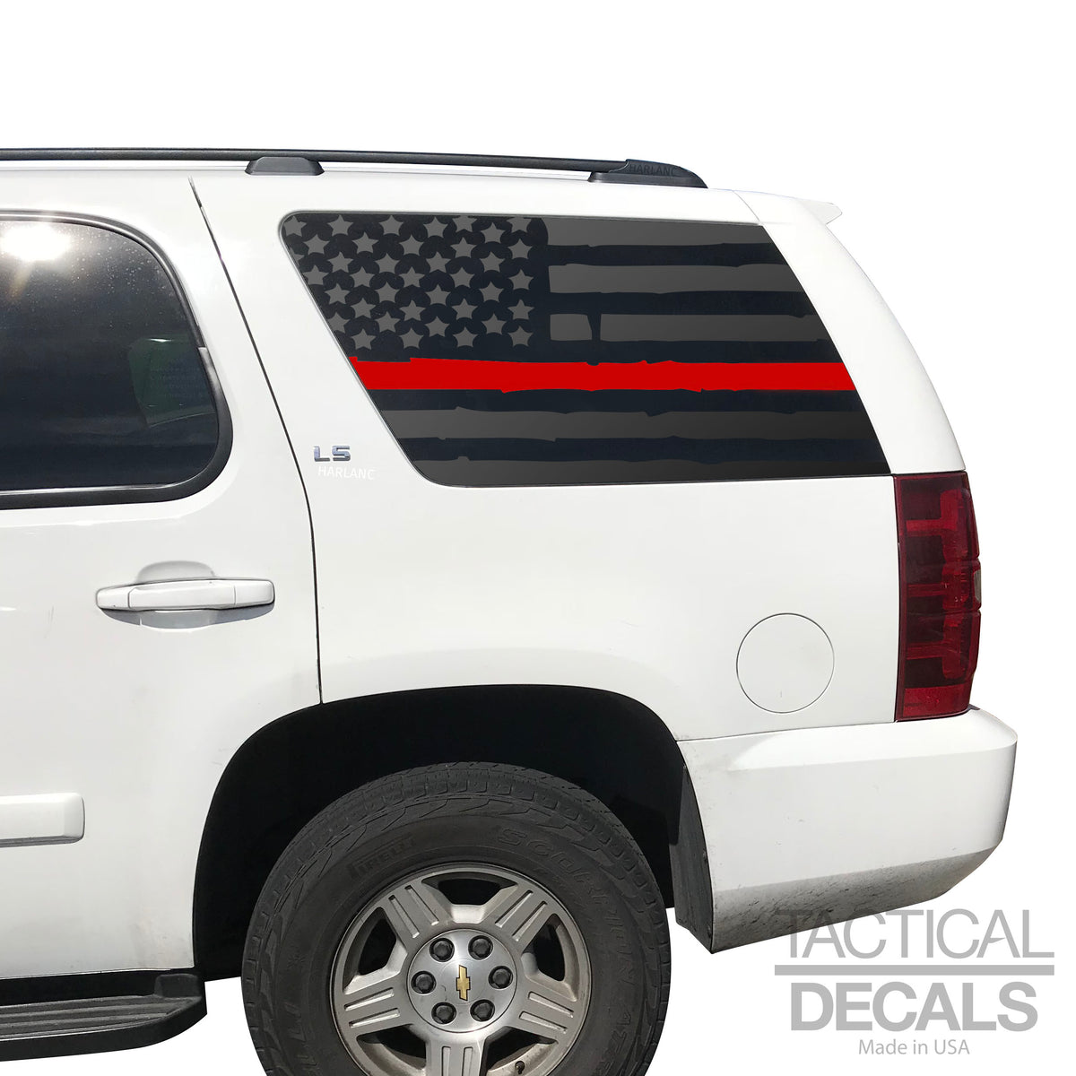 Distressed Red Line USA Flag Decal for 2007-2014 Chevy Tahoe 3rd Windo ...