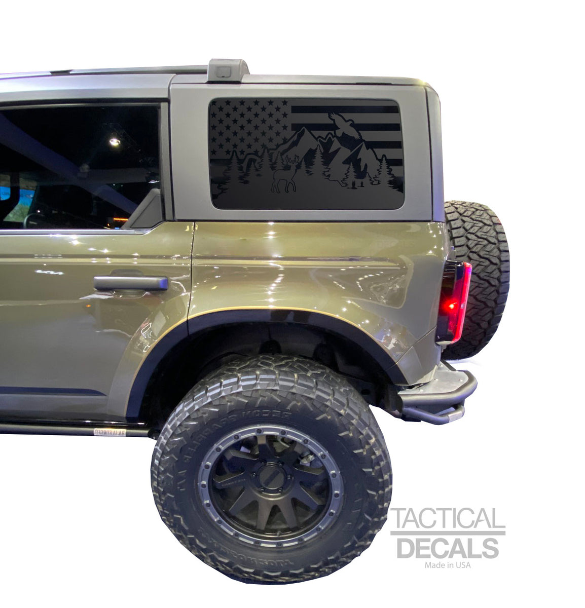 USA Flag w/ Wildlife Mountain Scene Decal for 2021 - 2024 Ford Bronco ...