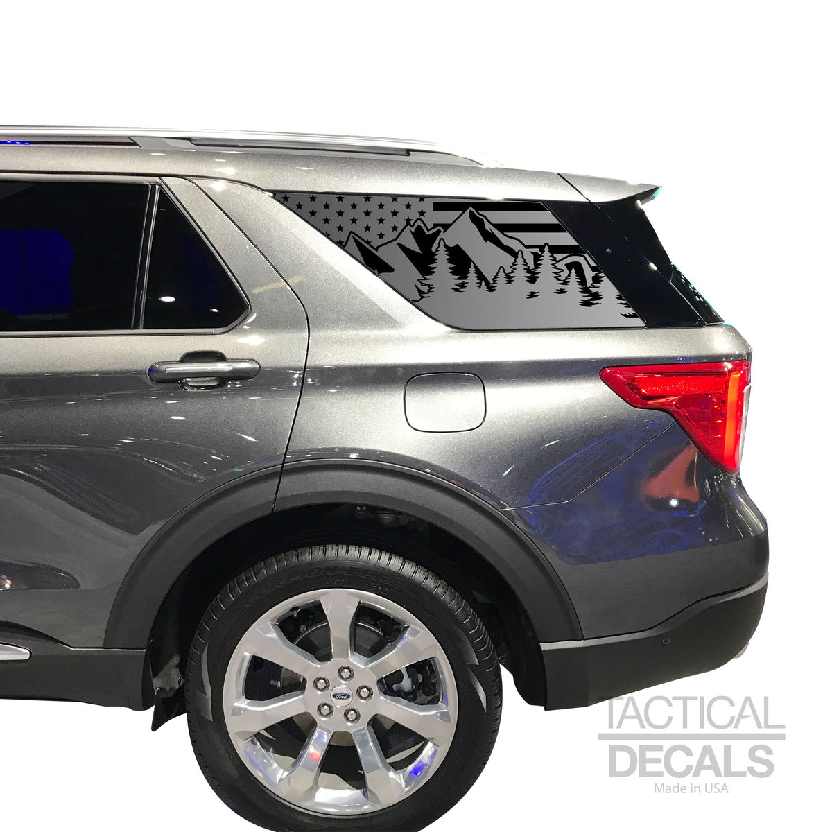 USA Flag w/Mountain Scene Decal for 2020 Ford Explorer 3rd Windows - M ...