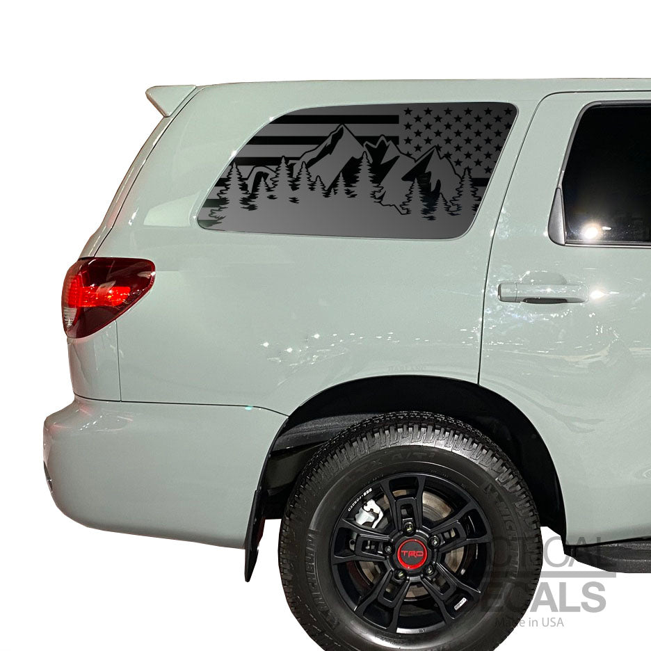 USA Flag w/ Mountain Scene Decal for 2008 - 2022 Toyota Sequoia Rear W ...